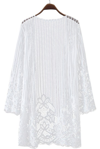 Buyfun Kadın Dantel Kimono Pareo - S - Beyaz (Yurt Dışından)