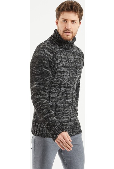 Tarz Cool Erkek Siyah-Gri Triko Kazak -TRZCM3418R10