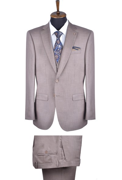 Baggi Erkek Regular Fit Desenli Yelekli Takım Elbise