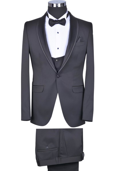 Baggi Erkek Slim Fit Desenli Yelekli Smokin Baggi Erkek Slim Fit Desenli Yelekli Smokin