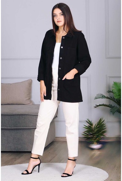 Madmext Mad Girls Siyah Düğmeli Kadın Ceket MG689 L Madmext Mad Girls Siyah Düğmeli Kadın Ceket MG689 L