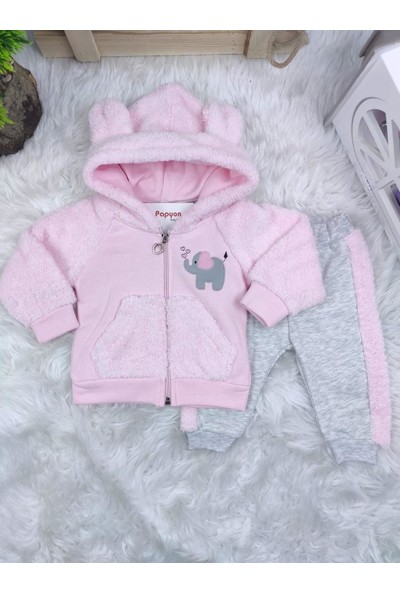 Papyon Baby Kids Kalp Fil Nakışlı Kız Bebek 2 Ip Içi Polarlı Kapüşonlu Hırkalı Takım Papyon Baby Kids Kalp Fil Nakışlı Kız Bebek 2 Ip Içi Polarlı Kapüşonlu Hırkalı Takım