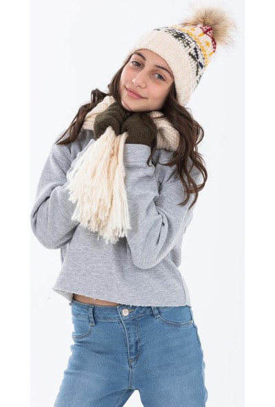 Forum Fashion Desenli Ponponlu Kız Çocuk Atkı Bere Eldiven Takımı