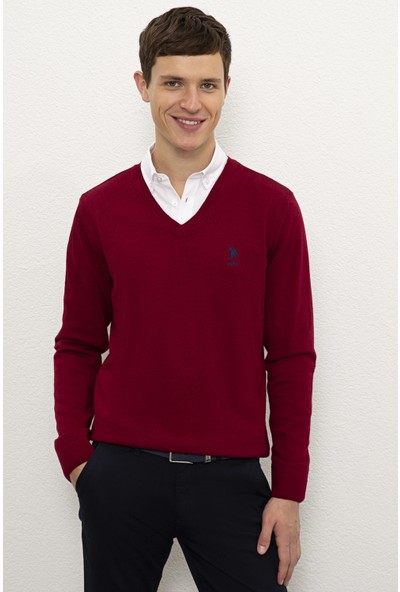 U.S. Polo Assn. Erkek Kırmızı Triko Kazak Basic 50224740-Vr014 U.S. Polo Assn. Erkek Kırmızı Triko Kazak Basic 50224740-Vr014