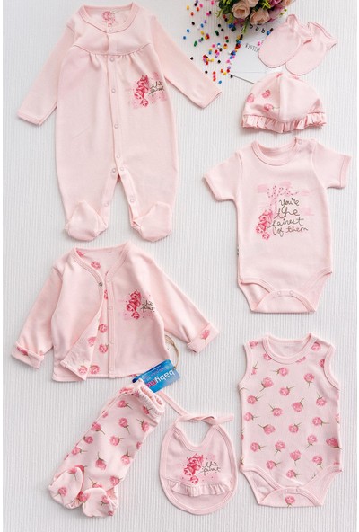 Babymod Pembe Güllü 8'li Kız Bebek Hastane Çıkışı Bebek Seti