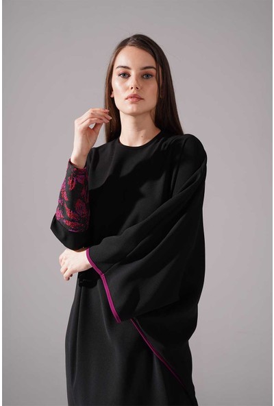 Mizalle Jakarlı Ferace Elbise (Bordo) Mizalle Jakarlı Ferace Elbise (Bordo)