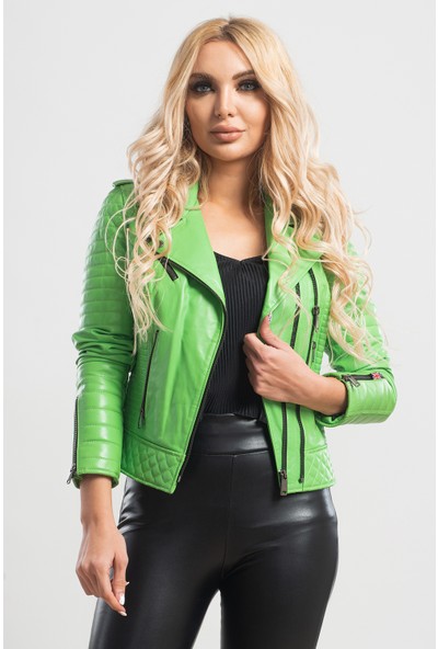 Ata Leather Kadın Deri Biker Ceket