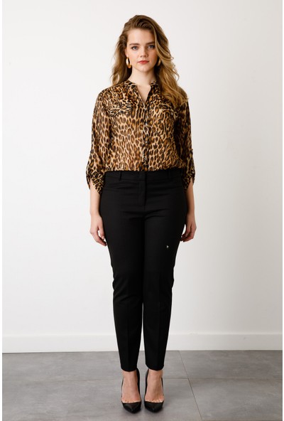 Ekol Kadın Çizgi Cep Dar Paça Pantolon 6051017 Siyah