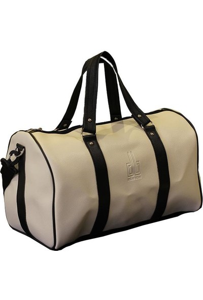 DB Seyahat ve Spor Çantası Suni Deri Krem Siyah Fitilli