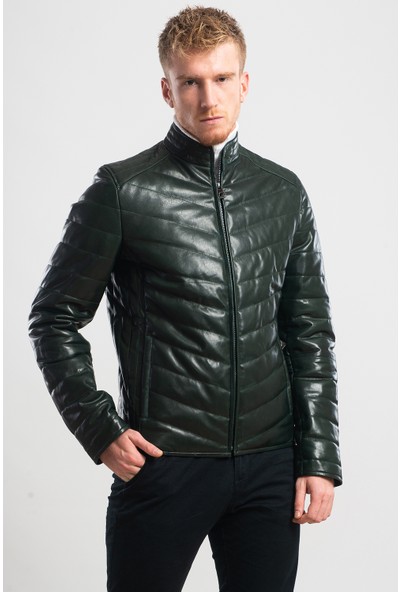 Ata Leather Erkek Deri Yeşil Mont