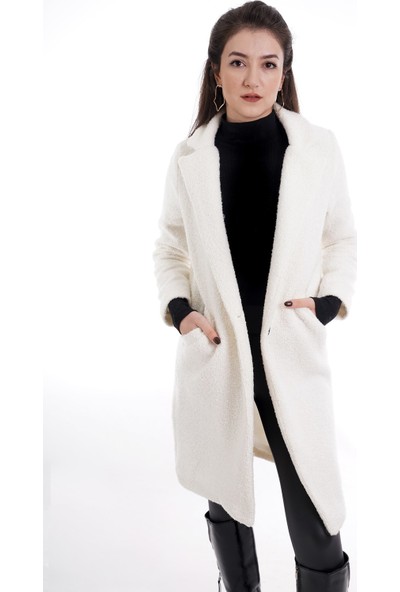 Butikburuc Kadın Ekru Tek Düğme Kaban