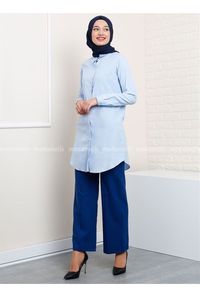 Vamelya Beli Kuşaklı Pantolon Mavi