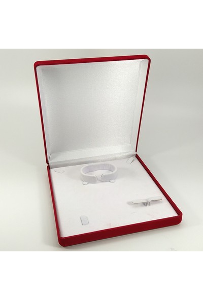 Özer Kutu Kadife Kırmızı Büyük Bombeli Set Kutusu