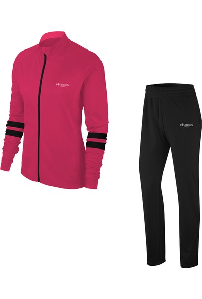 Poseidon Storm Büyük Beden Kadın Fuşya Günlük Sporcu Eşofman Takımı 4xl-8xl Siyah Iki Bant - M3