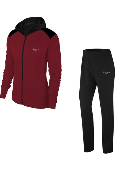 Poseidon Storm Kadın Bordo Günlük Sporcu Eşofman Takımı S-3xl Siyah Kapüşon - M5