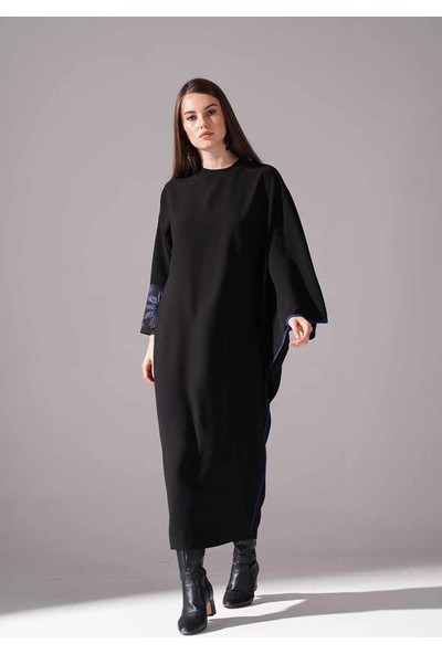 Mizalle Jakarlı Ferace Elbise (Indigo)