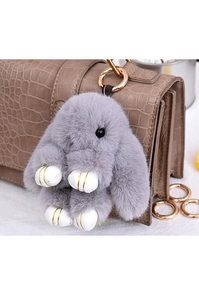 Elifeshop ES1014 Suni Kürklü Peluş Tavşan Anahtarlık & Kadın Çanta Aksesuarı 18 Cm.