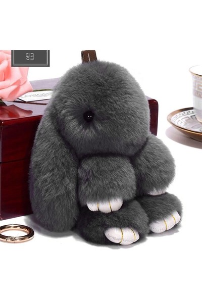 Elifeshop ES1014 Suni Kürklü Peluş Tavşan Anahtarlık & Kadın Çanta Aksesuarı 18 Cm.