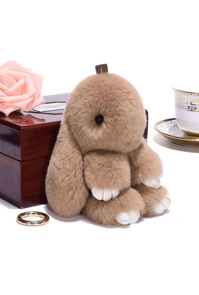 Elifeshop ES1014 Suni Kürklü Peluş Tavşan Anahtarlık & Kadın Çanta Aksesuarı 18 Cm.