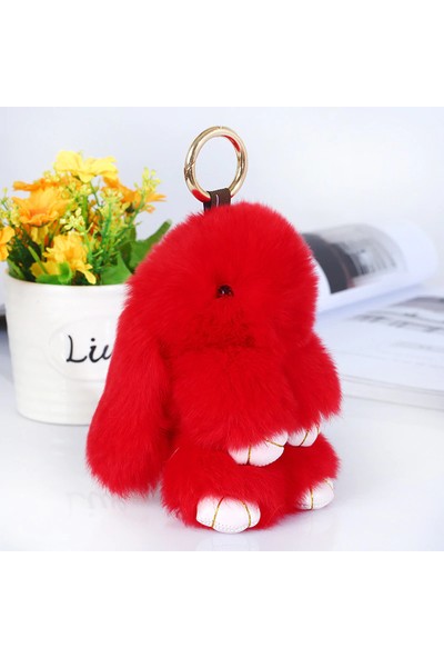 Elifeshop ES1014 Suni Kürklü Peluş Tavşan Anahtarlık & Kadın Çanta Aksesuarı 18 Cm.