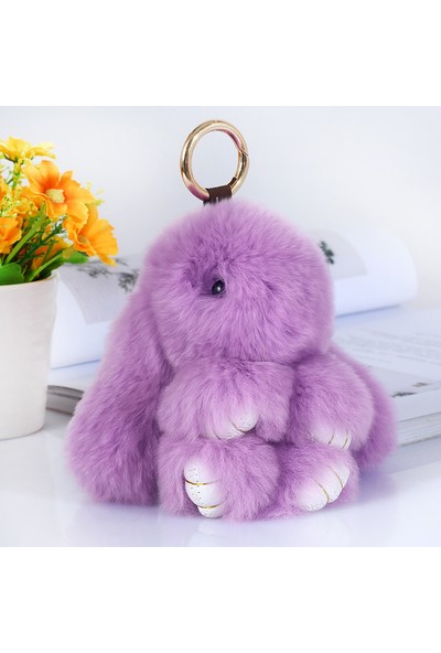 Elifeshop ES1014 Suni Kürklü Peluş Tavşan Anahtarlık & Kadın Çanta Aksesuarı 18 Cm.