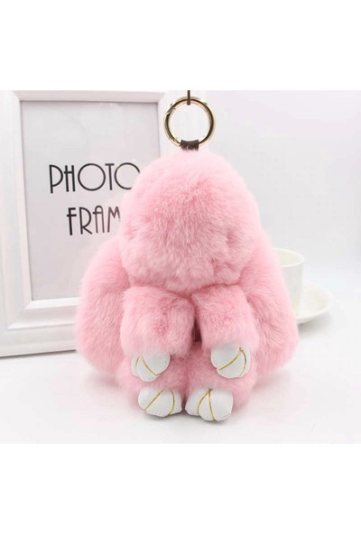 Elifeshop ES1014 Suni Kürklü Peluş Tavşan Anahtarlık & Kadın Çanta Aksesuarı 18 Cm.