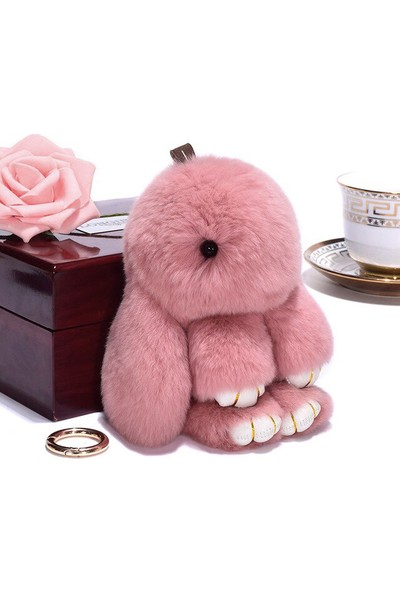 Elifeshop ES1014 Suni Kürklü Peluş Tavşan Anahtarlık & Kadın Çanta Aksesuarı 18 Cm.