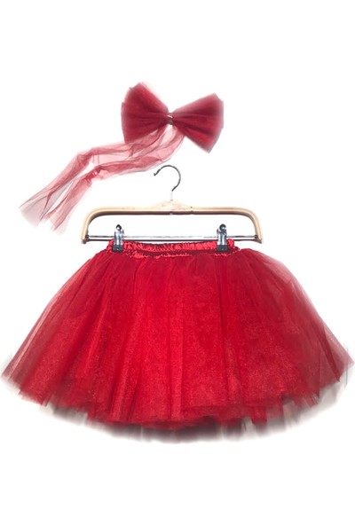 Pafuli Yıldız Özel Dikim Tütü Etek & Saç Bandı Kırmızı