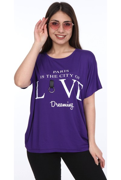 1fazlası Kadın Büyük Beden Yazı Baskılı Günlük Bluz 1fazlası Kadın Büyük Beden Yazı Baskılı Günlük Bluz