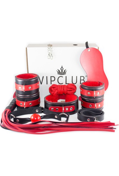 Vip Club Fantezi Kelepçe Kırbaç Tasma Aksesuar Seti 7'li Kutulu Takım 413 Vip Club Fantezi Kelepçe Kırbaç Tasma Aksesuar Seti 7'li Kutulu Takım 413