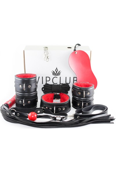 Vip Club Fantezi Kelepçe Kırbaç Tasma Aksesuar Seti 7'li Kutulu Takım 402 Vip Club Fantezi Kelepçe Kırbaç Tasma Aksesuar Seti 7'li Kutulu Takım 402