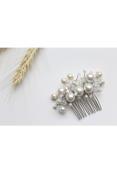 Meva Tasarım Incili Gelin Topuz Tokası Gelin Saç Aksesuarı Tarak Toka / Beyaz Meva Tasarım Incili Gelin Topuz Tokası Gelin Saç Aksesuarı Tarak Toka / Beyaz