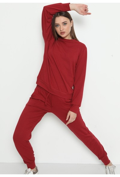 Myben Kadın Bordo Bisiklet Yaka Pamuklu Uzun Kollu Pijama Takımı Myben Kadın Bordo Bisiklet Yaka Pamuklu Uzun Kollu Pijama Takımı