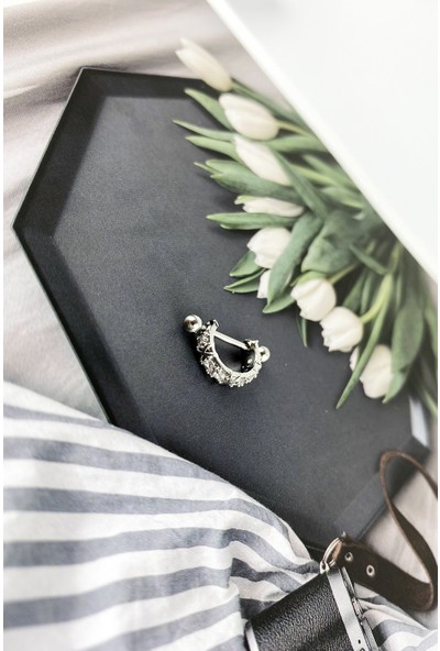 ÇLK Accessories 316L Çelik Minik Septum Taşlı Piercing P225