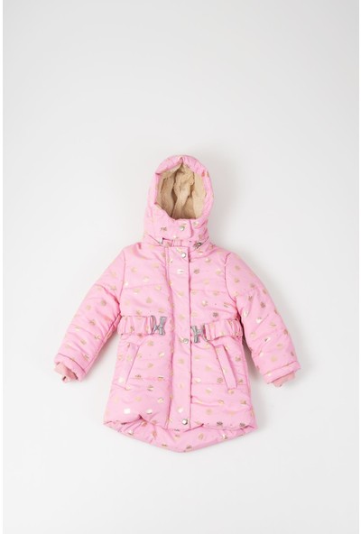 Gimer Avm Kapşonlu Içi Polar Kar Tanesi Baskılı Şişme Mont