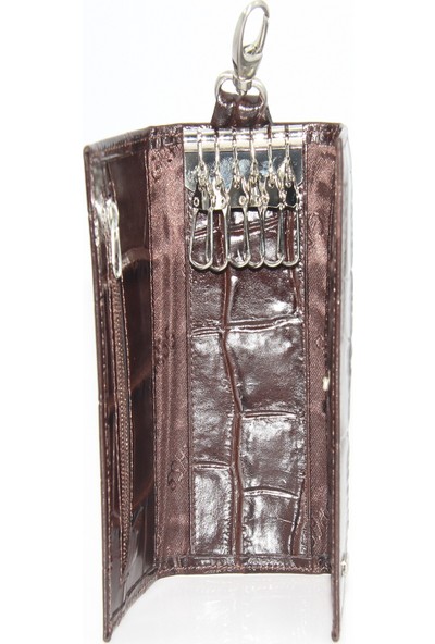 Derimine Deri Kroko Baskılı Patlı Bay Bayan Anahtarlık Cüzdanı