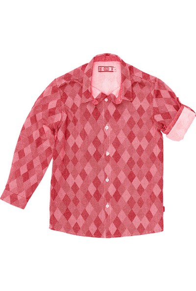 Nanica 320148-KIR Desenli Baskılıuzun Kol Erkek Çocuk Gömlek-Kırmızı
