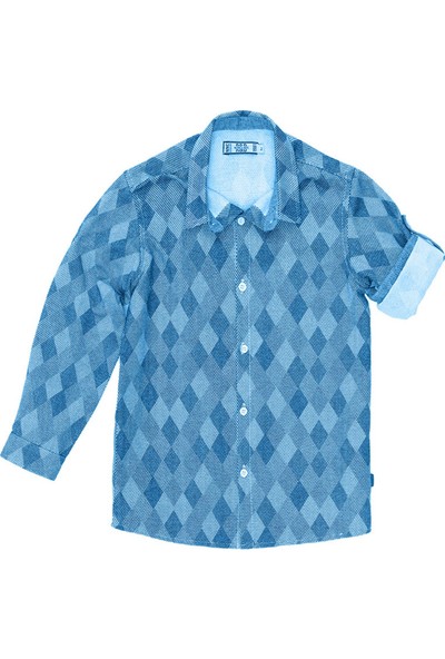 Nanica 320148-MAV Desenli Baskılıuzun Kol Erkek Çocuk Gömlek-Mavi