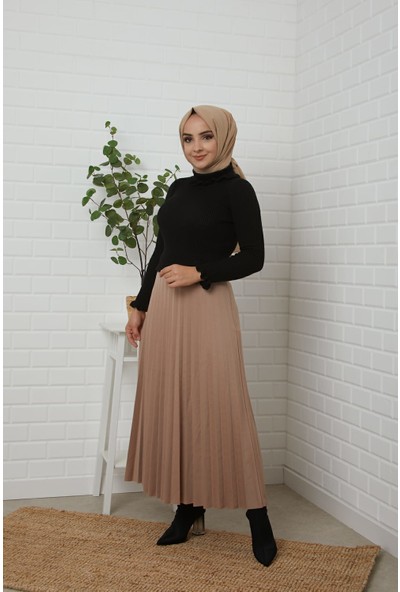 Essah Moda Kadın Vizon Piliseli Uzun Etek - ME000214 Essah Moda Kadın Vizon Piliseli Uzun Etek - ME000214