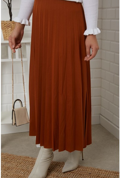 Essah Moda Kadın Taba Piliseli Uzun Etek - ME000215 Essah Moda Kadın Taba Piliseli Uzun Etek - ME000215
