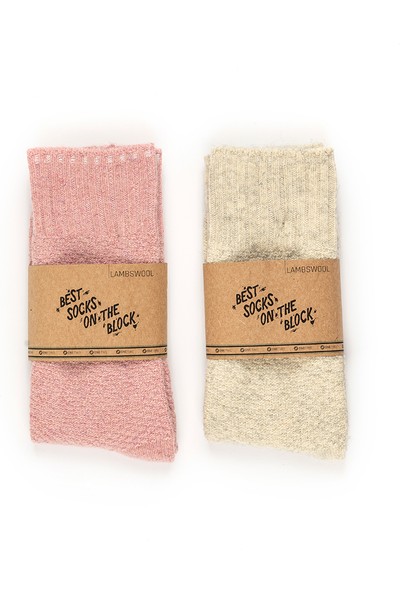 One Two Sock Pembe/krem Fuzzy 2'li Paket Yün Çorap