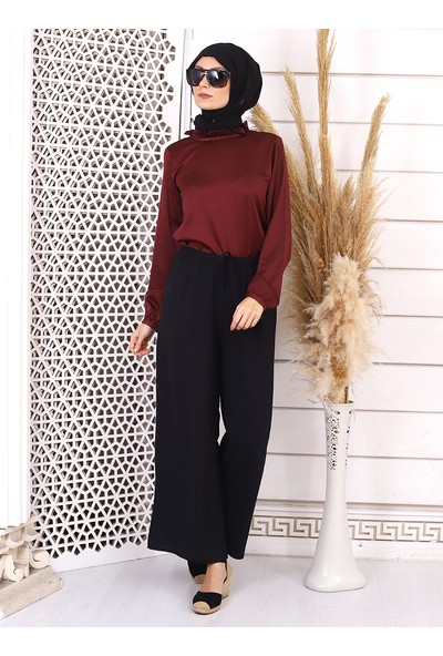 Por La Cara Beli Lastikli Salaş Pantolon Siyah Por La Cara Beli Lastikli Salaş Pantolon Siyah