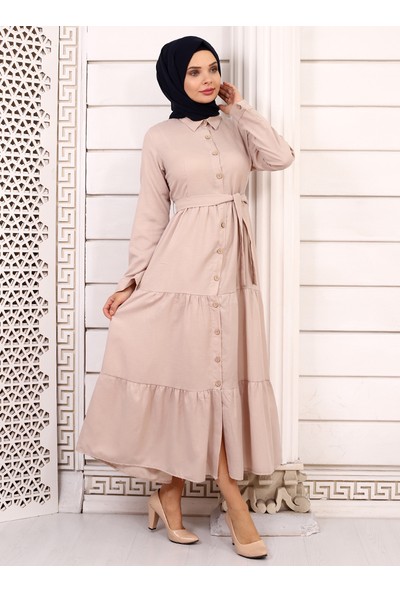 Por La Cara Boydan Düğmeli Elbise Taş