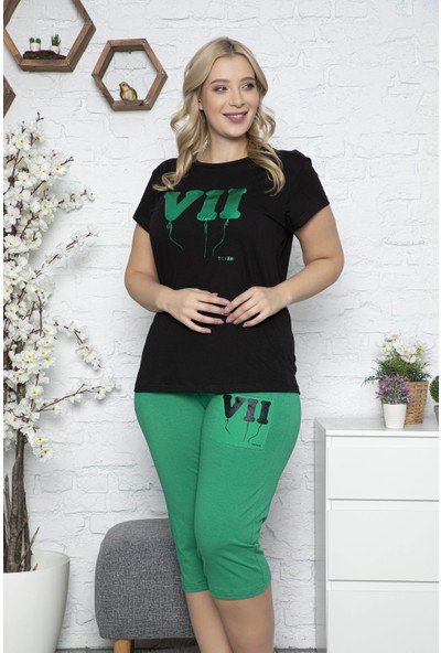 MyBen Kadın Büyük Beden Baskılı Kısa Kollu Kapri Pijama Takımı 50039 MyBen Kadın Büyük Beden Baskılı Kısa Kollu Kapri Pijama Takımı 50039