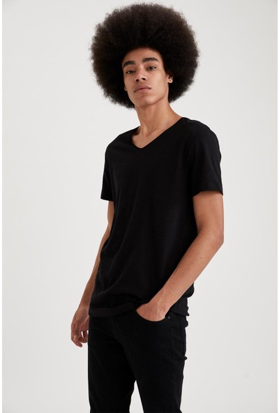 DeFacto Slim Fit V Yaka Basic Kısa Kollu Tişört M4791AZ21SP DeFacto Slim Fit V Yaka Basic Kısa Kollu Tişört M4791AZ21SP