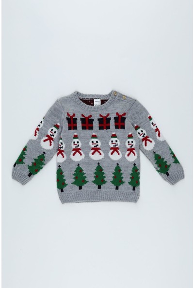 DeFacto Erkek Bebek Yılbaşı Temalı Kardan Adam Figürlü Triko Kazak R0715A220WN