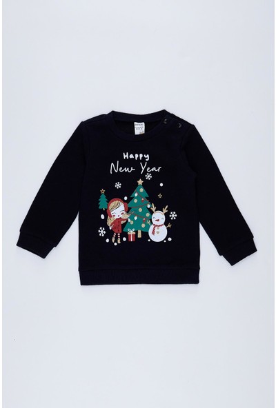 DeFacto Kız Bebek Bisiklet Yaka Yılbaşı Temalı Sweatshirt S1938A220WN