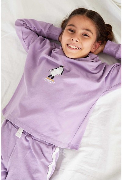 DeFacto Kız Çocuk Baskılı Kapüşonlu Organik Sweatshirt T0472A620WN