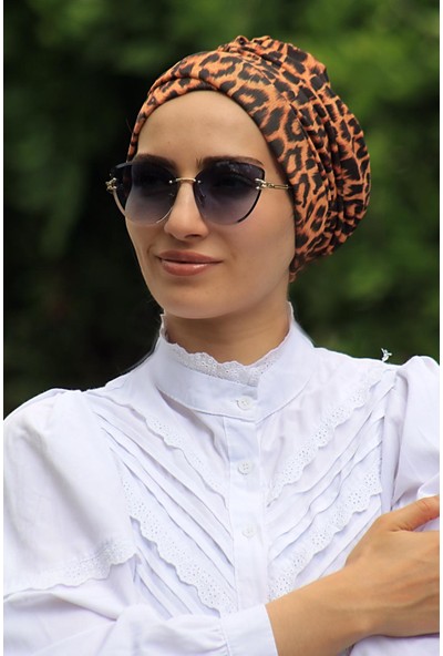 Amisos Bone Şal Desenli Çapraz Bone Leopar