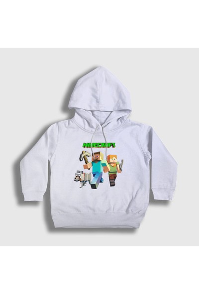 Presmono Unisex Çocuk Beyaz Miners Minecraft Kapüşonlu Sweatshirt